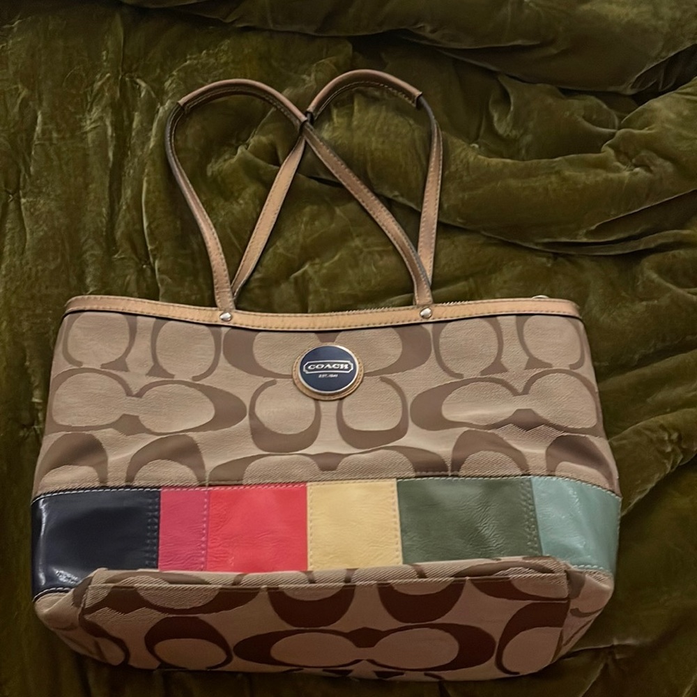 Coach Signature Legacy Stripe Tote - Gem